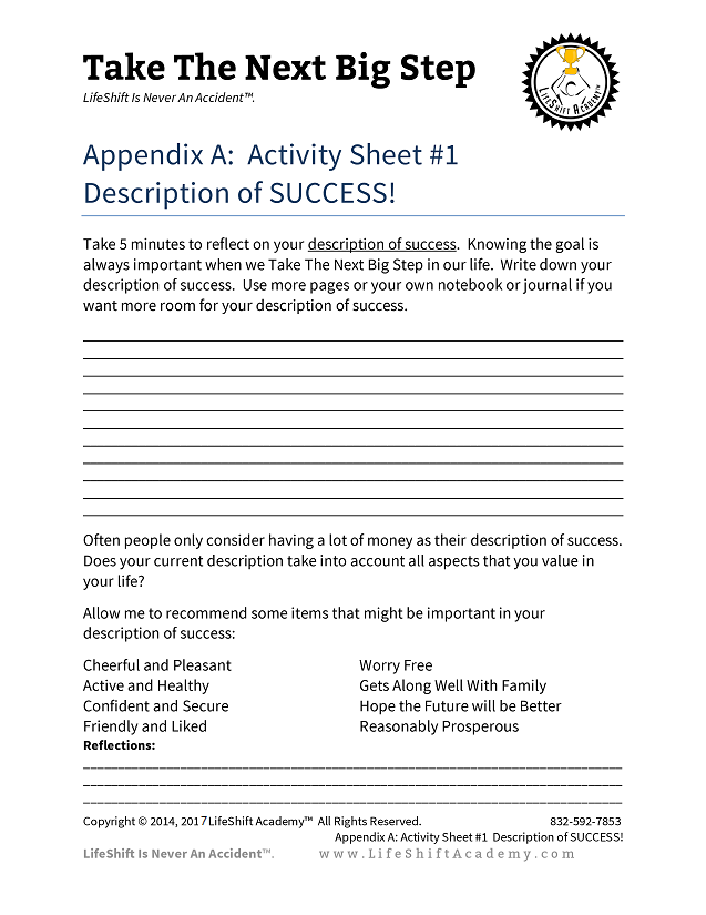 SUCCESS! Activity Sheets | LifeShift Academy™
